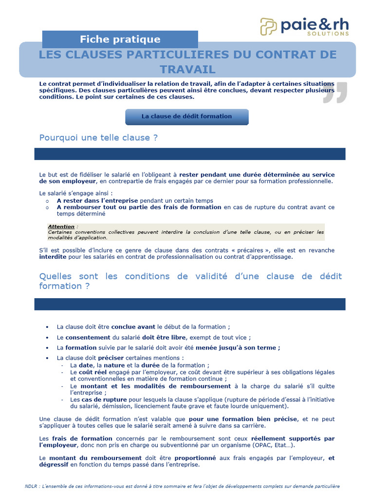 Clauses Particulières Du Contrat de Travail | PDF