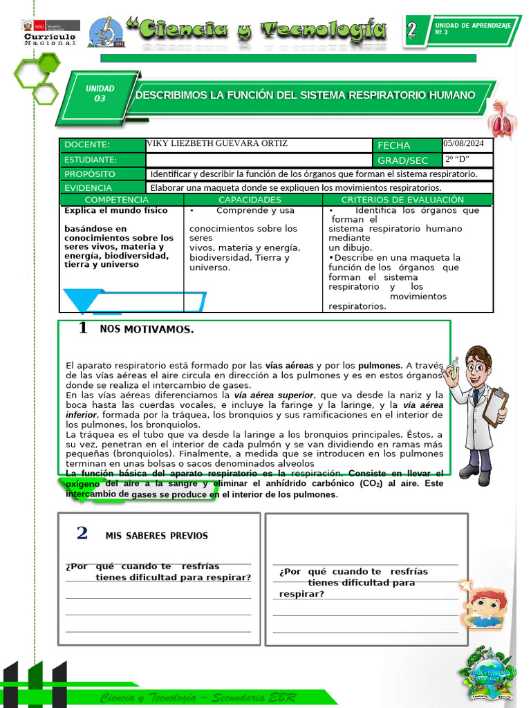B-2º ACT 4 CYT UNID 3 - SEM 2 Sesion Funcion .Sistema Respiratorio Humano (1) 2024 | PDF