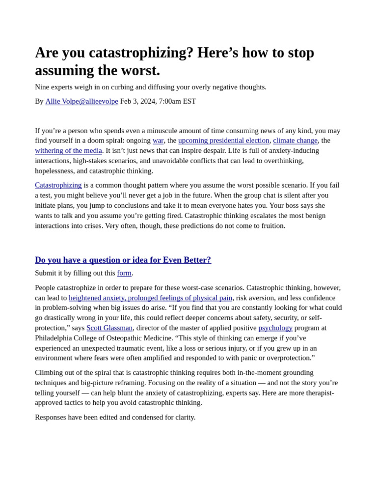 Are You Catastrophizing - Here's How To Stop Assuming The Worst | PDF