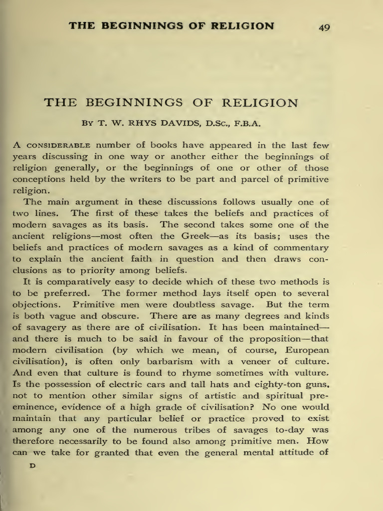 TWRD 1915 The Beginnings of Religion From Journal of The Manchester ...