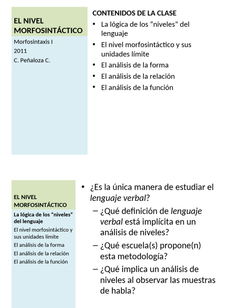 01 El Nivel Morfosintactico | PDF