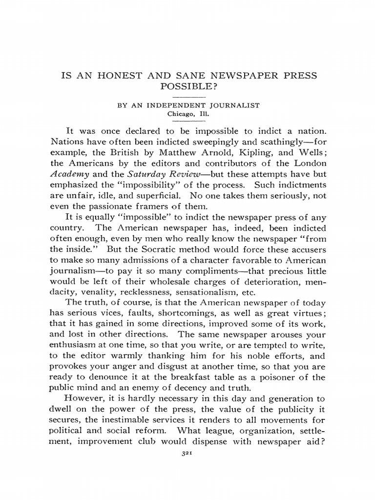 Honest Journalism: A Possibility? | PDF | Newspapers | News