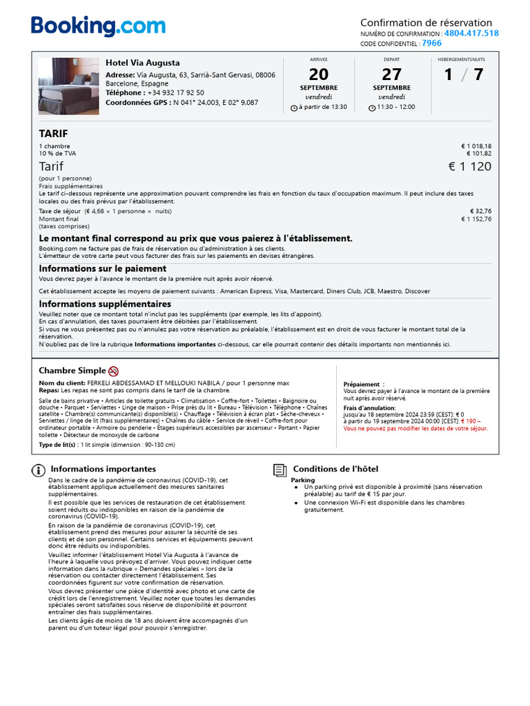 Reservation Siham | PDF