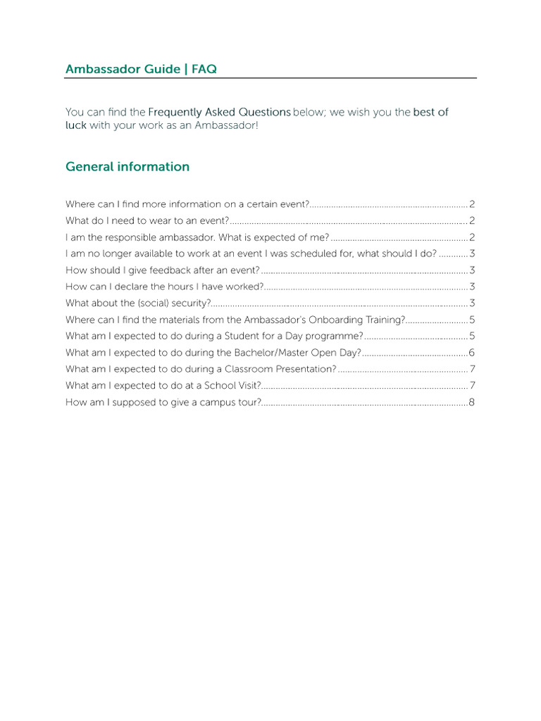 Ambassador Guide - FAQ | PDF