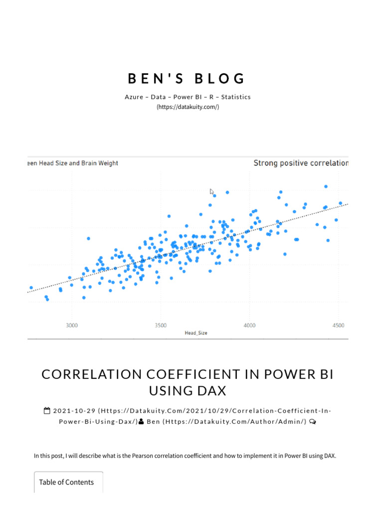 Correlation Coefficient in Power BI Using DAX - Ben's Blog | PDF | Data ...