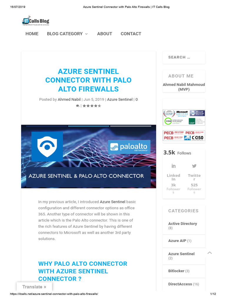 Azure Sentinel Connector With Palo Alto Firewalls It Calls Blog Pdf Microsoft Azure