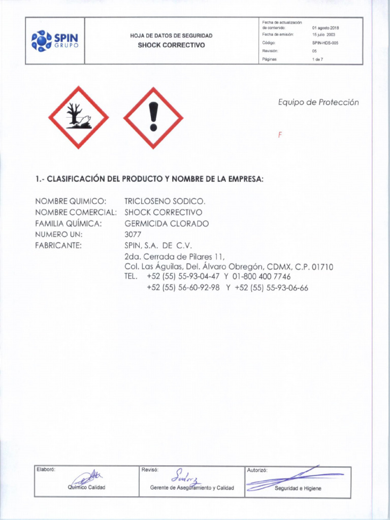 HOJA DE SEGURIDAD SHOCK-CORRECTIVO SPIN | PDF