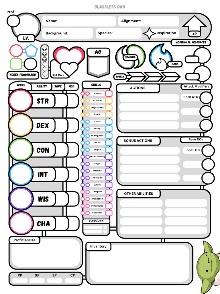 Classless Character Sheet (Printable) | PDF