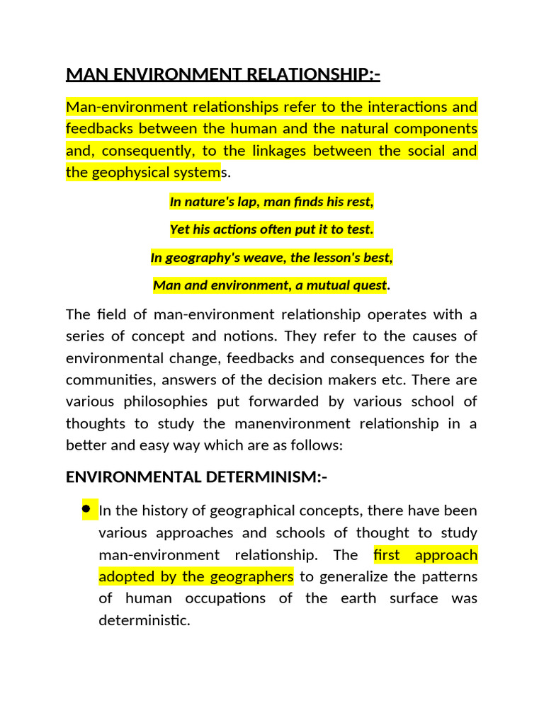 Man Environment Relationship | PDF