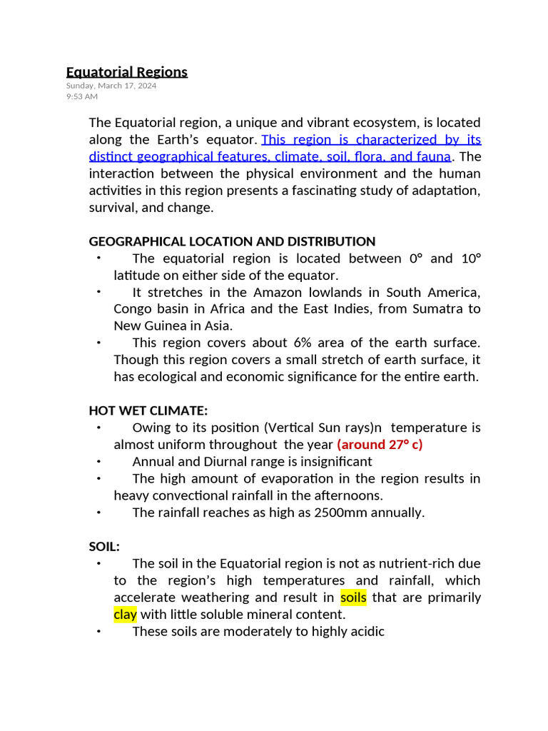 Equatorial Regions | PDF