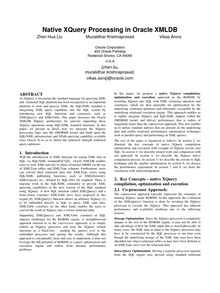 Native Xquery Processing In Oracle Xmldb Zhen Hua Liu Muralidhar
