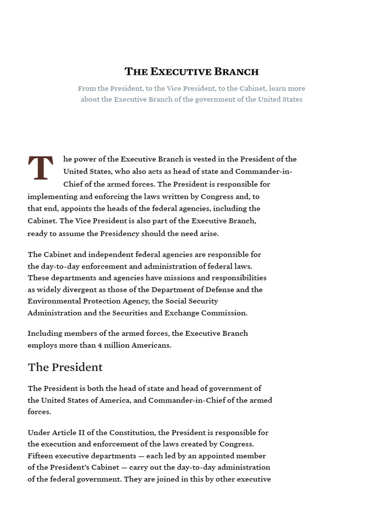 The Executive Branch - The White House | PDF