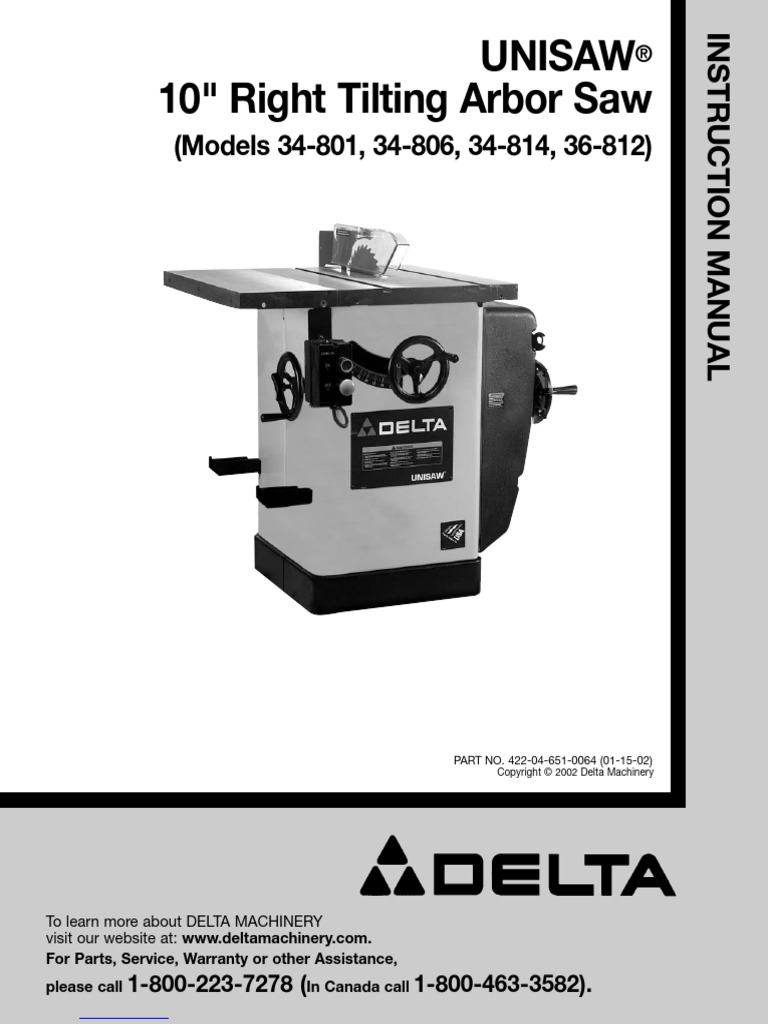 Delta Unisaw 34-806 Manual | PDF