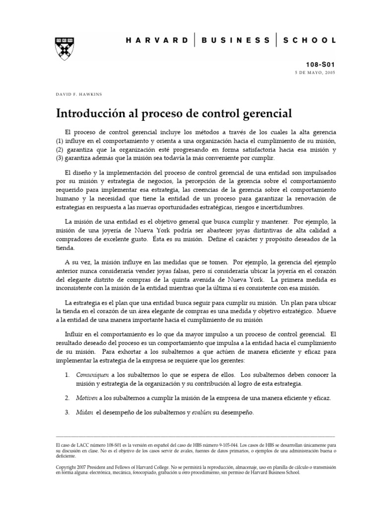 Introducción Al Proceso de Control Gerencial | PDF