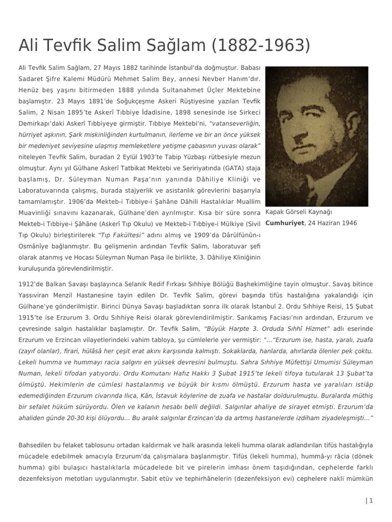 Ali Tevfik Salim Saglam 1882 1963 | PDF