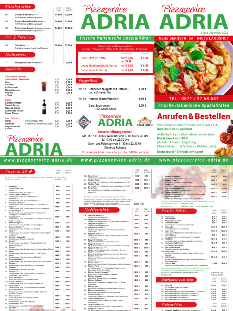 Pizza Adria Speisekarte | PDF