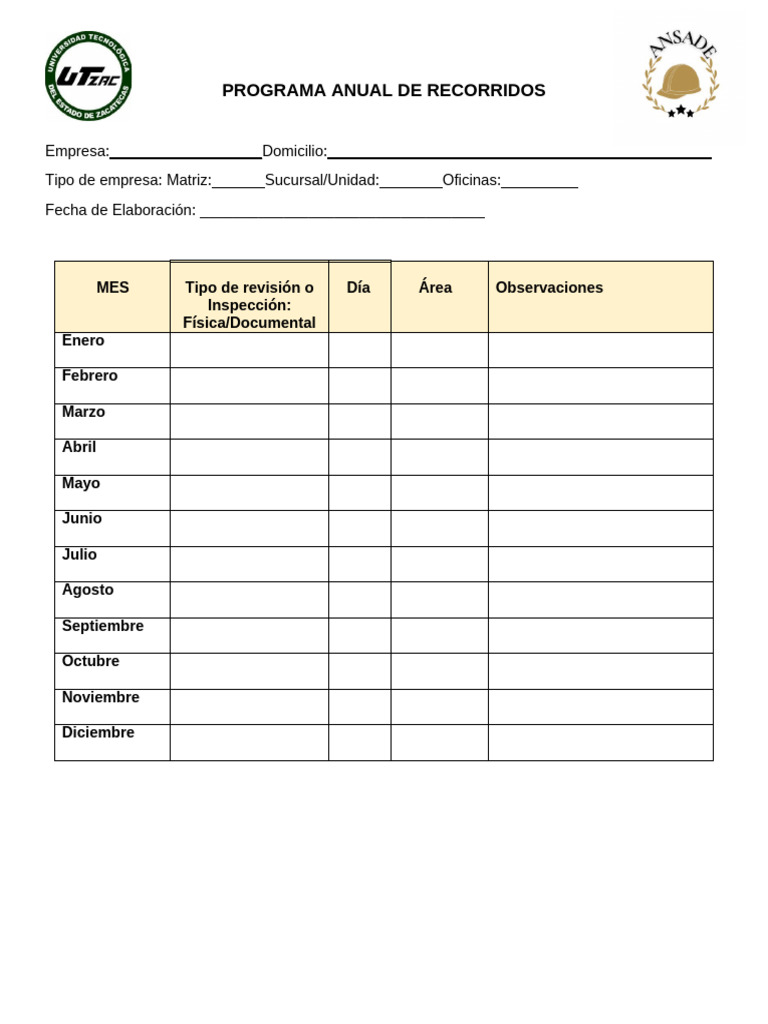 Programa Anual de Recorridos | PDF