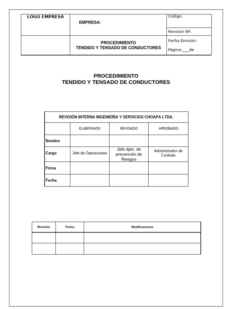 PTS Procedimiento Tendido y Tensado de Conductores, Tendido Electrico ...