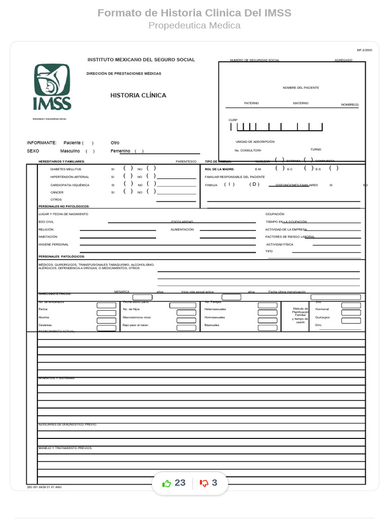 Formato de Historia Clinica Del Imss | PDF