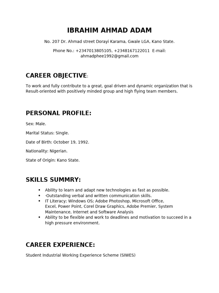 Ibrahim Ahmad Adam CV | PDF