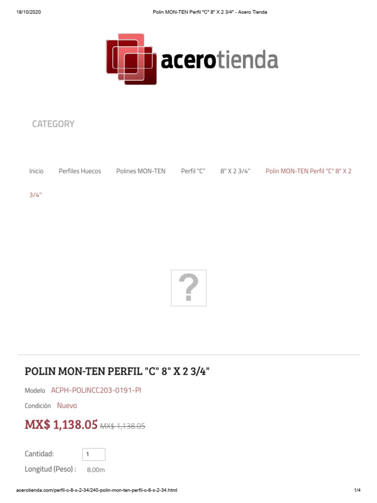 Polin MON-TEN Perfil - C - 8 - X 2 3 - 4 - Acero Tienda | PDF