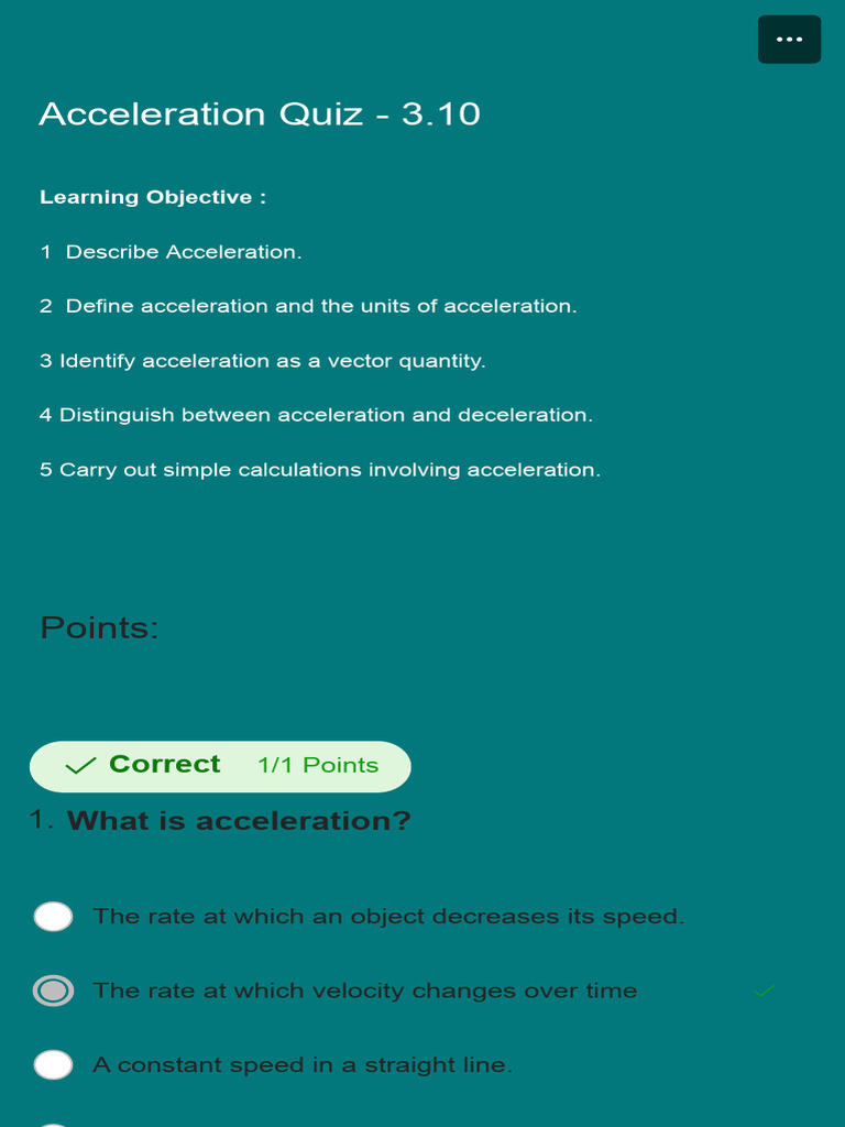 Acceleration Quiz - 3.10 | PDF