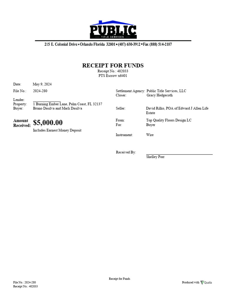 Receipt Wire Escrow | PDF