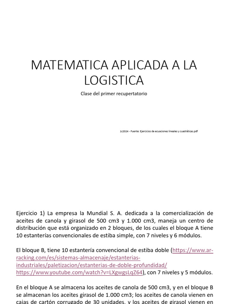 Mate Aplicada A La Logistica Clase 3 | PDF