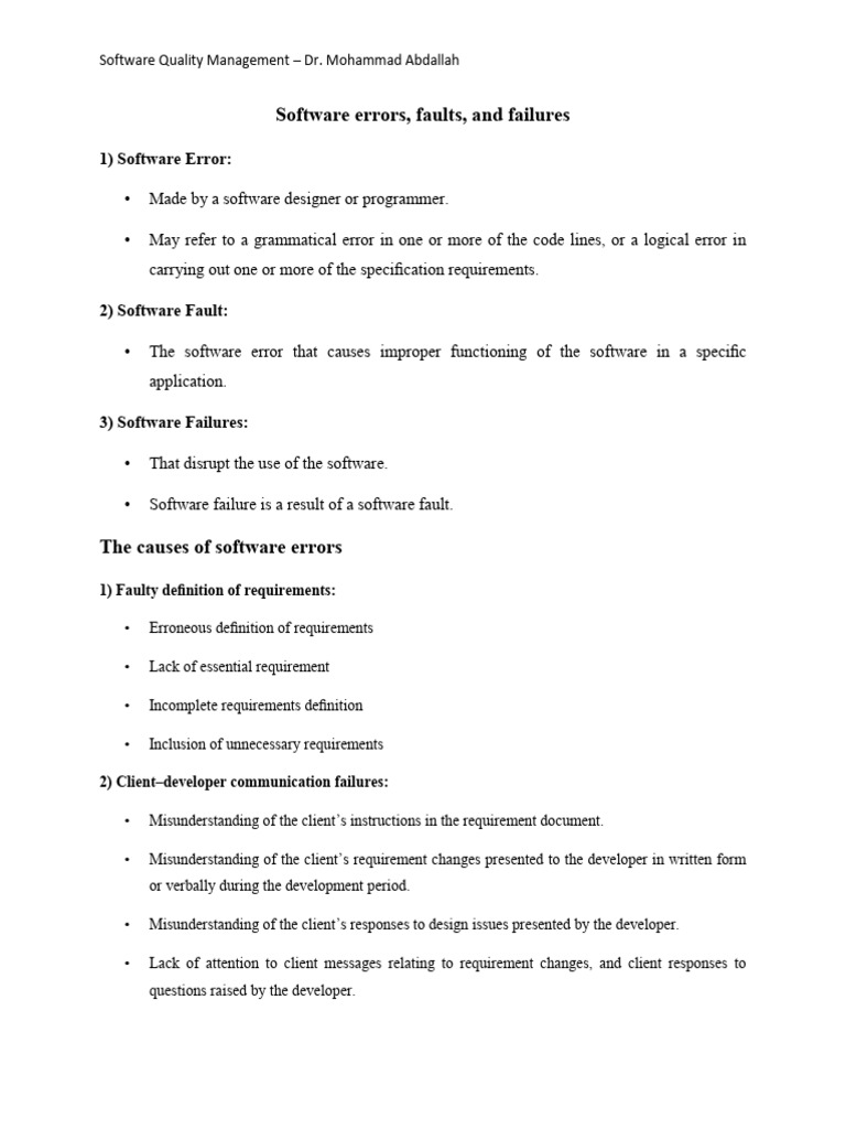 2 Software Errors, Faults, and Failures | PDF