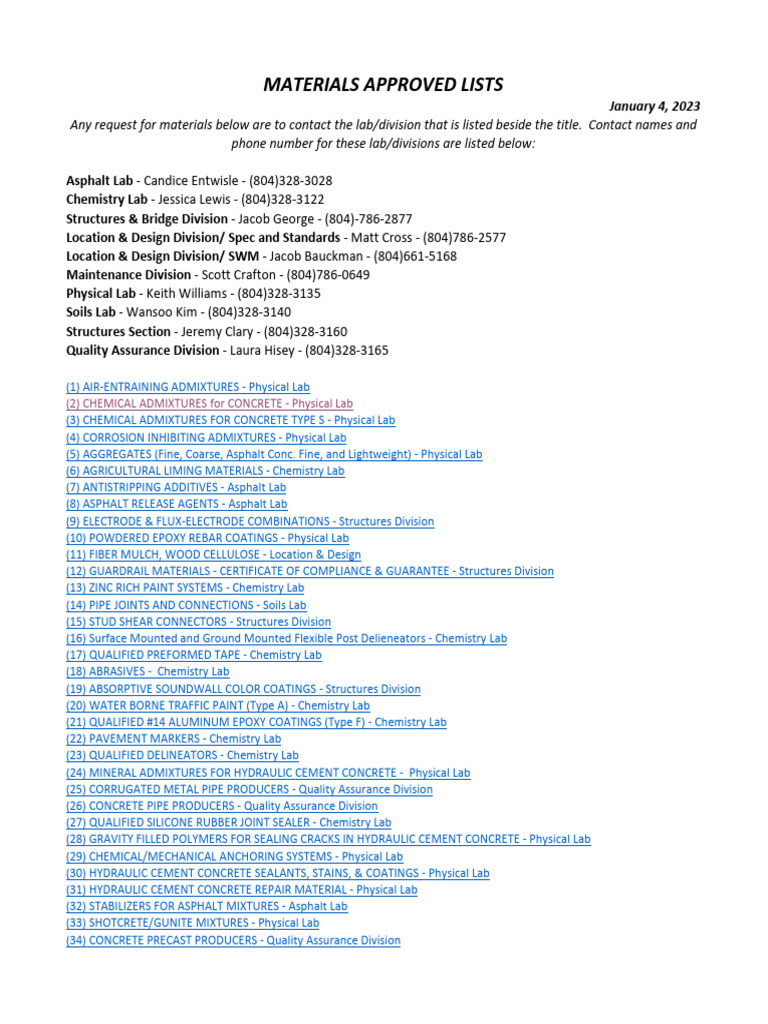 Materials Approved Lists | PDF