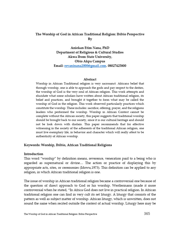 The Worship of God in African Traditional Religion Ibibio Perspective | PDF