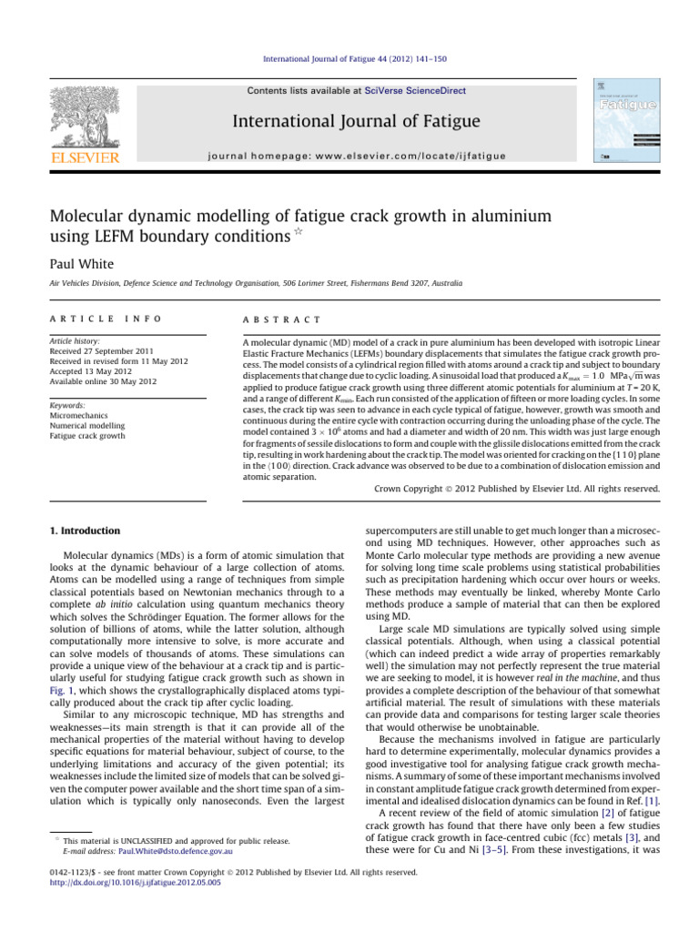 Paul_White_Molecular dynamic modelling of fatigue crack growth in ... Paul_White_Molecular dynamic modelling of fatigue crack growth in ...