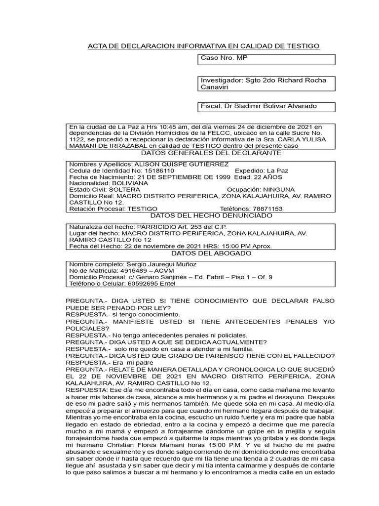 Acta de Declaracion Informativa | PDF | Ciencias sociales | Derecho