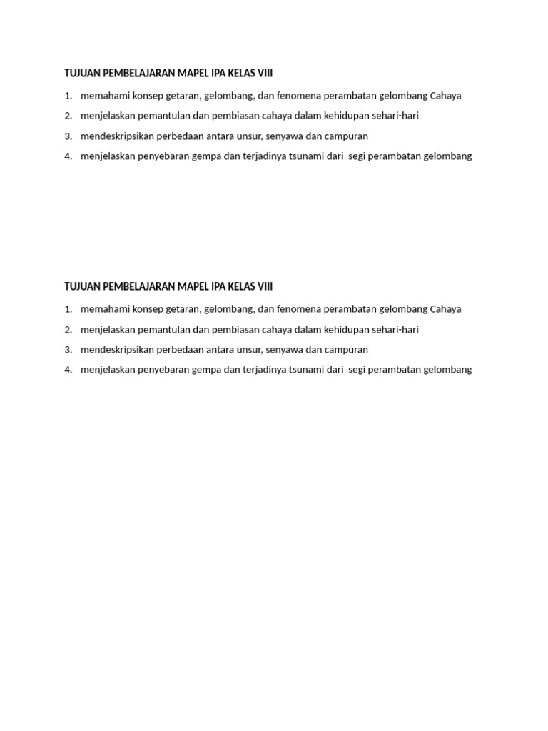 Tujuan Pembelajaran Mapel Ipa Kelas Viii | PDF