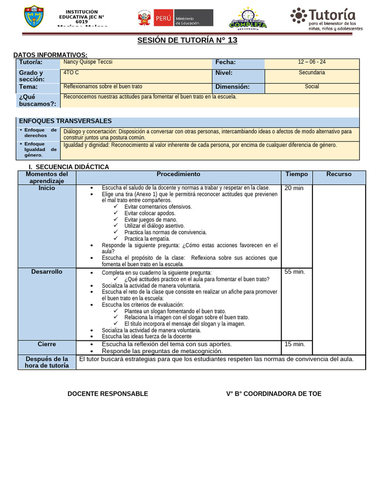 Sesion 13 - Reflexionamos Sobre El Buen Trato | PDF | Aprendizaje