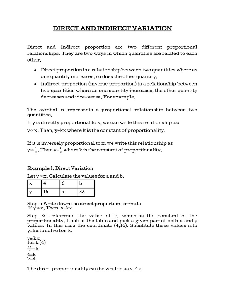 Direct and Indirect Variation | PDF