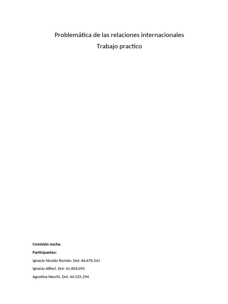 Trabajo Practico de Problematica de Las Relaciones Internacionales | PDF