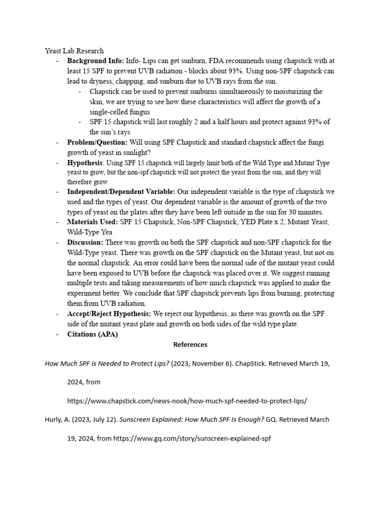 Yeast Lab Research | PDF