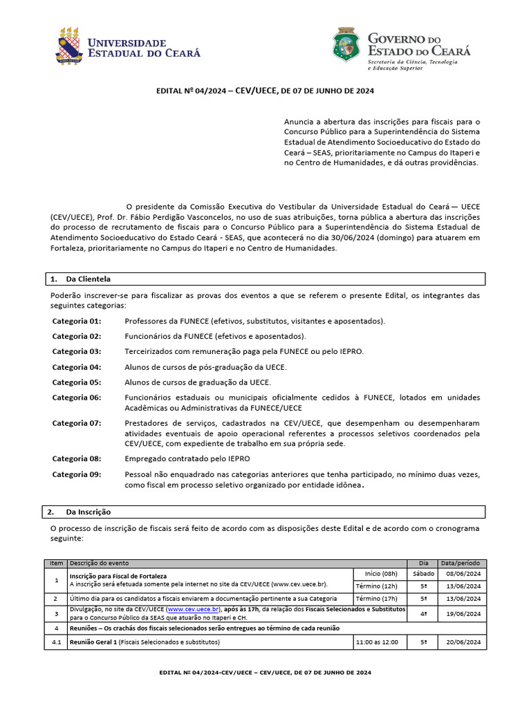 Edital de Fiscal Seas | PDF