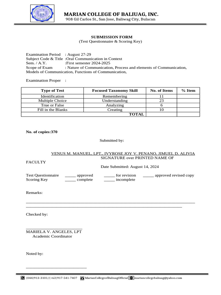 Shs Test Questionnaire | PDF