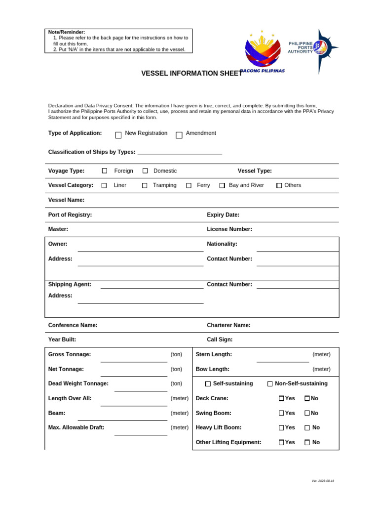 Vessel Information Sheet07112024 | PDF