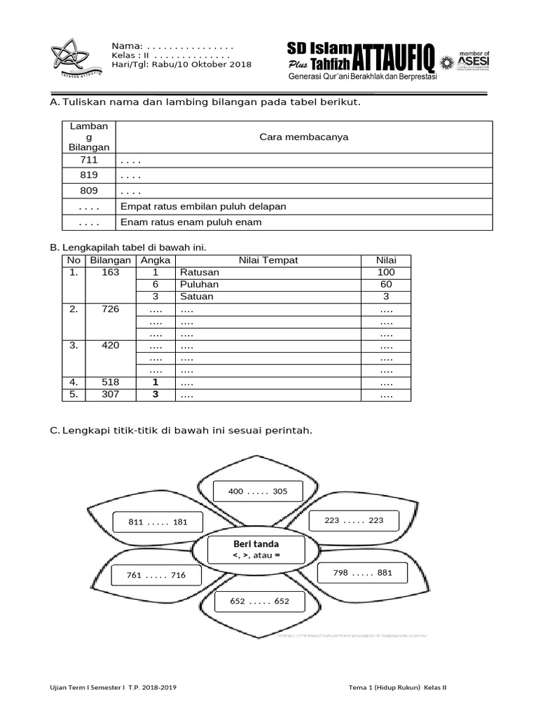 SOAL TERM 1 Tema 1 (2) 2018 - 2019 | PDF