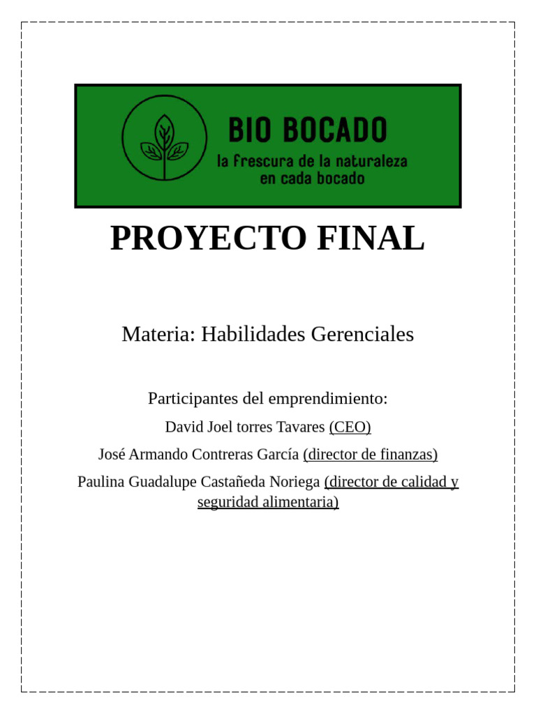 Proyecto Final Bio Bocado | PDF