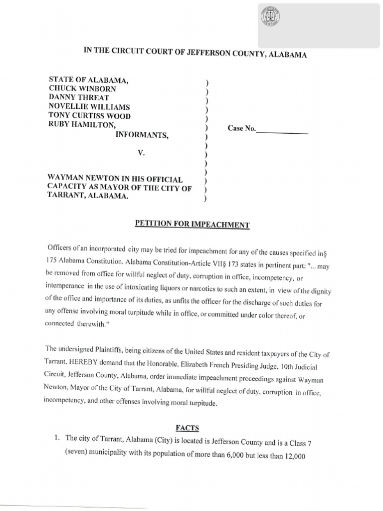 Impeachment Lawsuit of Mayor Newton | PDF Impeachment Lawsuit of Mayor Newton | PDF