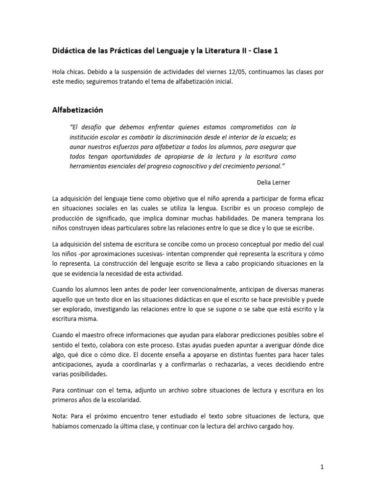 Didactica de Las Practicas Del Lenguaje y La Literatura II - Clase 01 | PDF