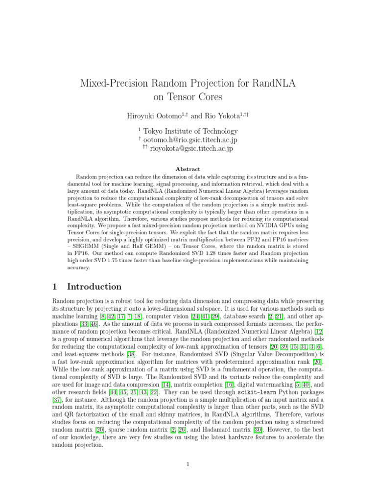 Mixed-Precision Random Projection For RandNLA On Tensor Cores | PDF
