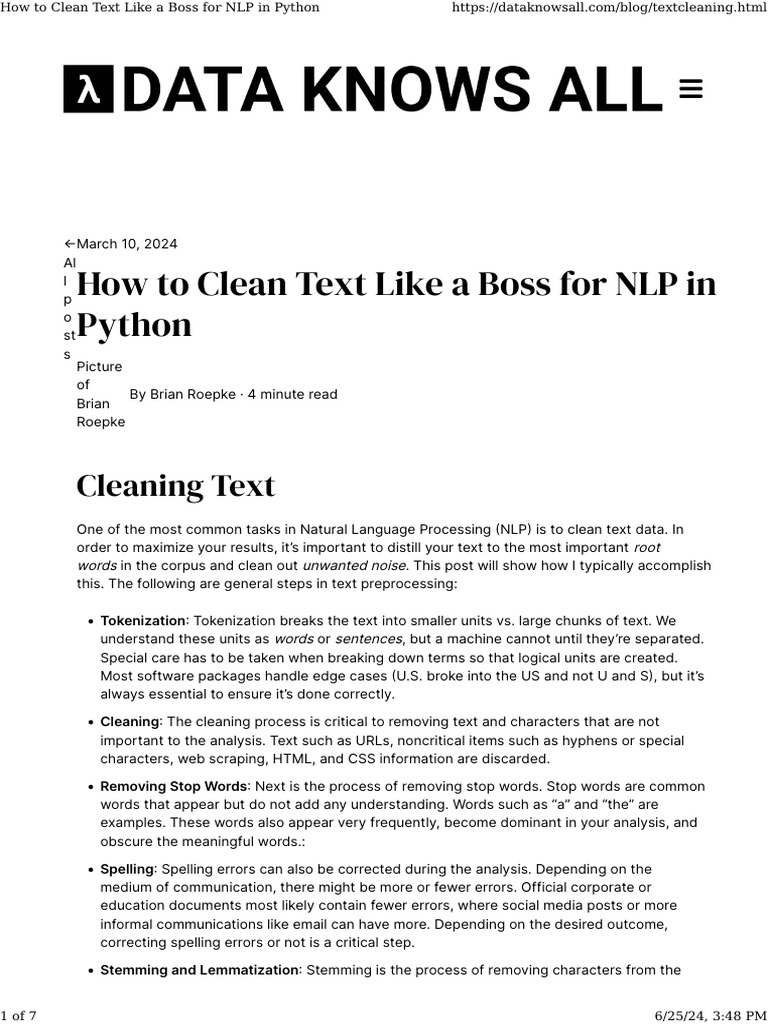 How To Clean Text Like A Boss For NLP in Python | PDF