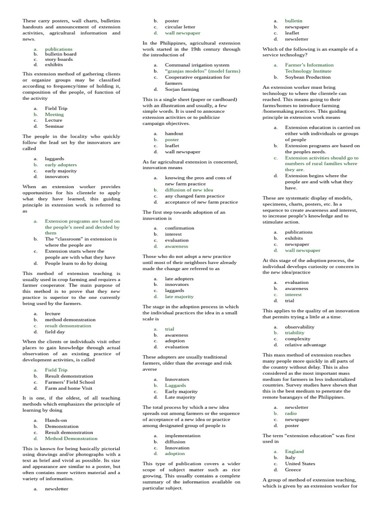 Pre Test (Agro. Extension) | PDF