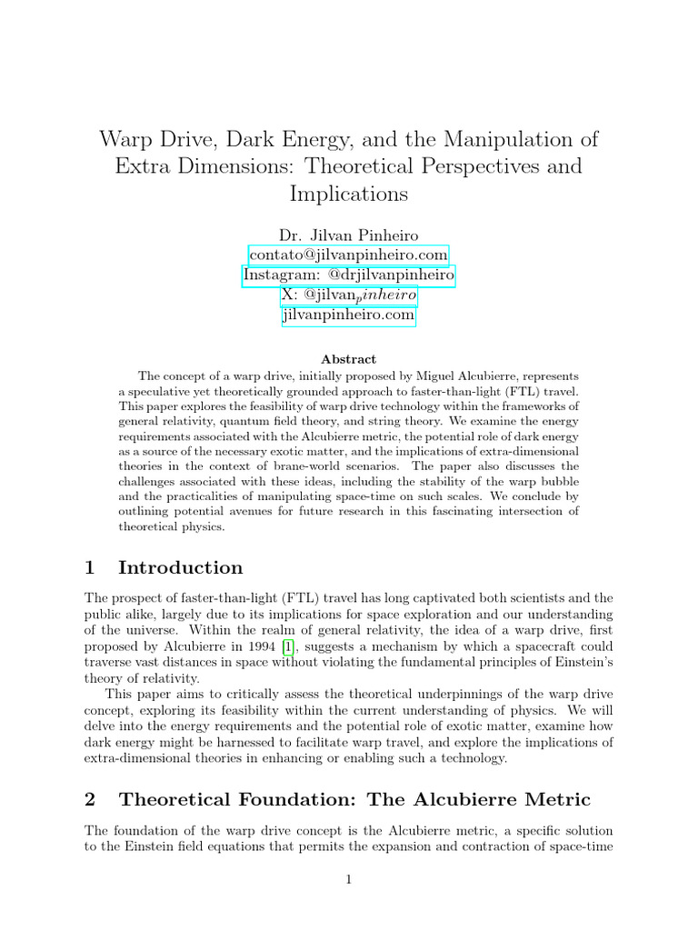 Warp Drive, Dark Energy, And the Manipulation of Extra Dimensions ...