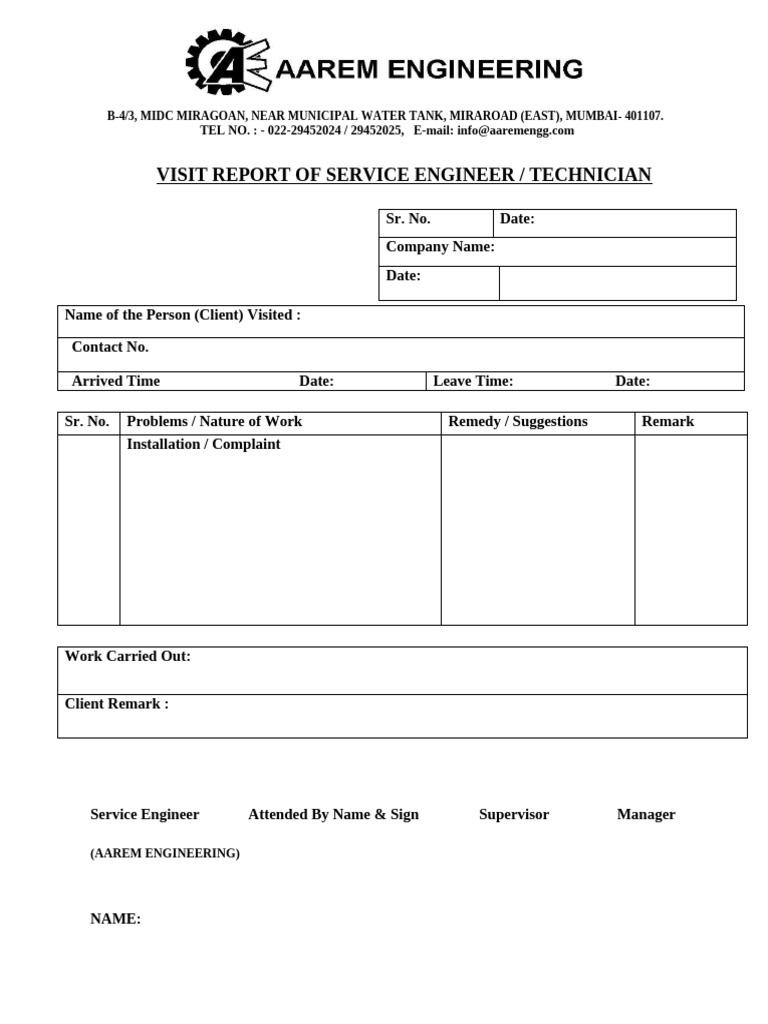 Service Report Format | PDF | Technology & Engineering